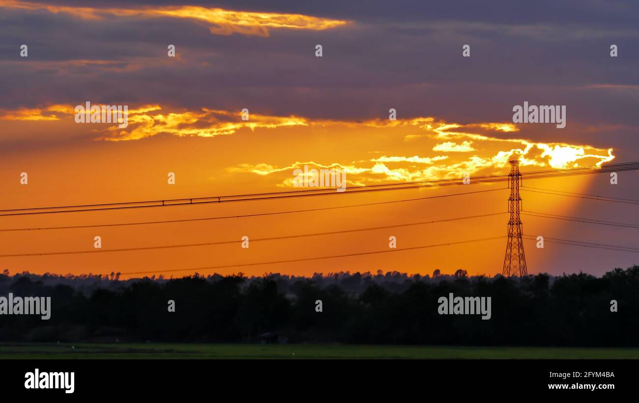 Sunbeam at sunset in rural Stock Photo - Alamy