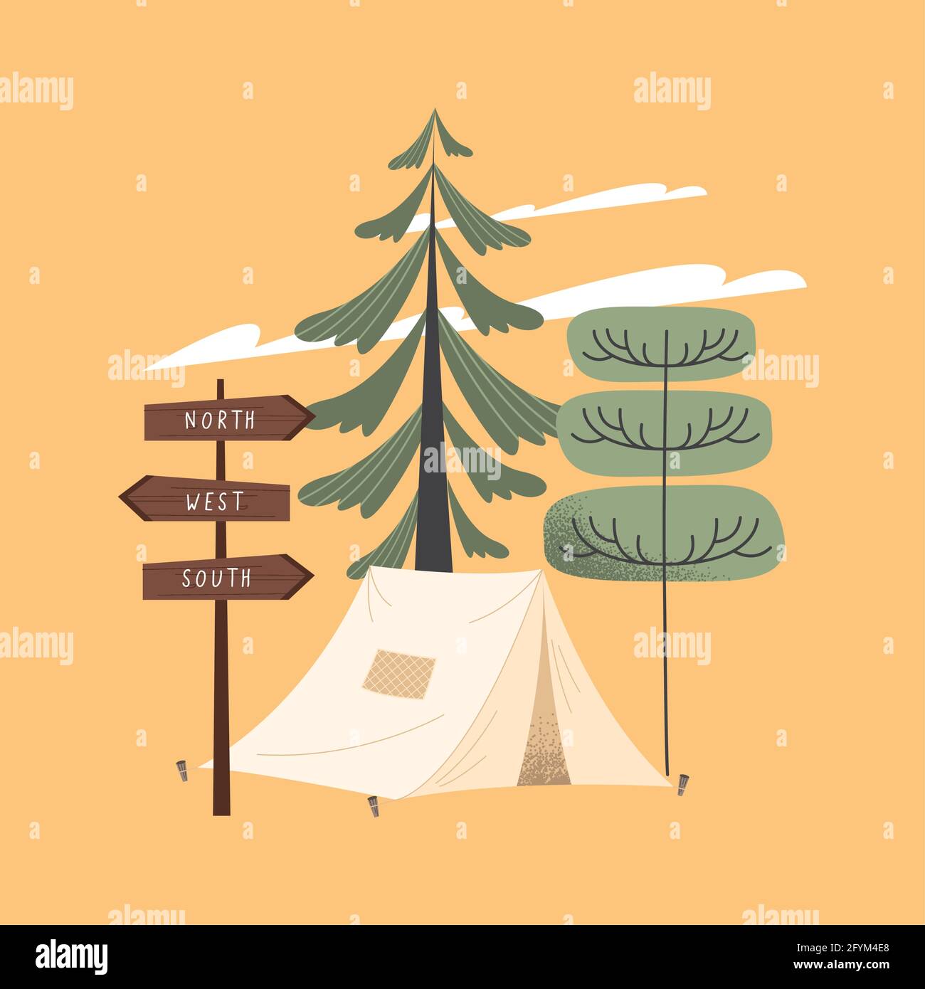 camping tent and trees forest scene Stock Vector Image & Art - Alamy