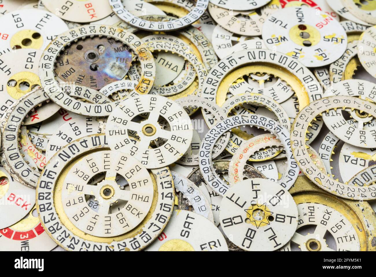 Old vintage wrist watch dials in English and Russian Stock Photo - Alamy