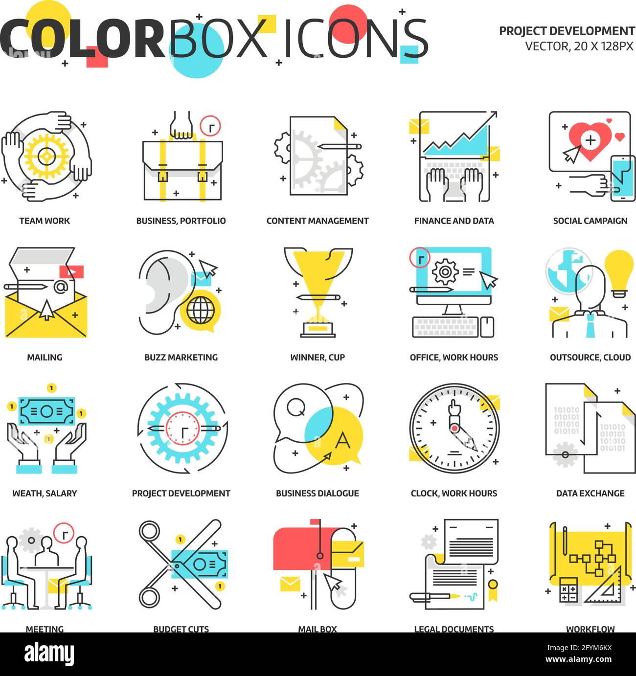 Color box icons, project development illustrations, icons, backgrounds ...