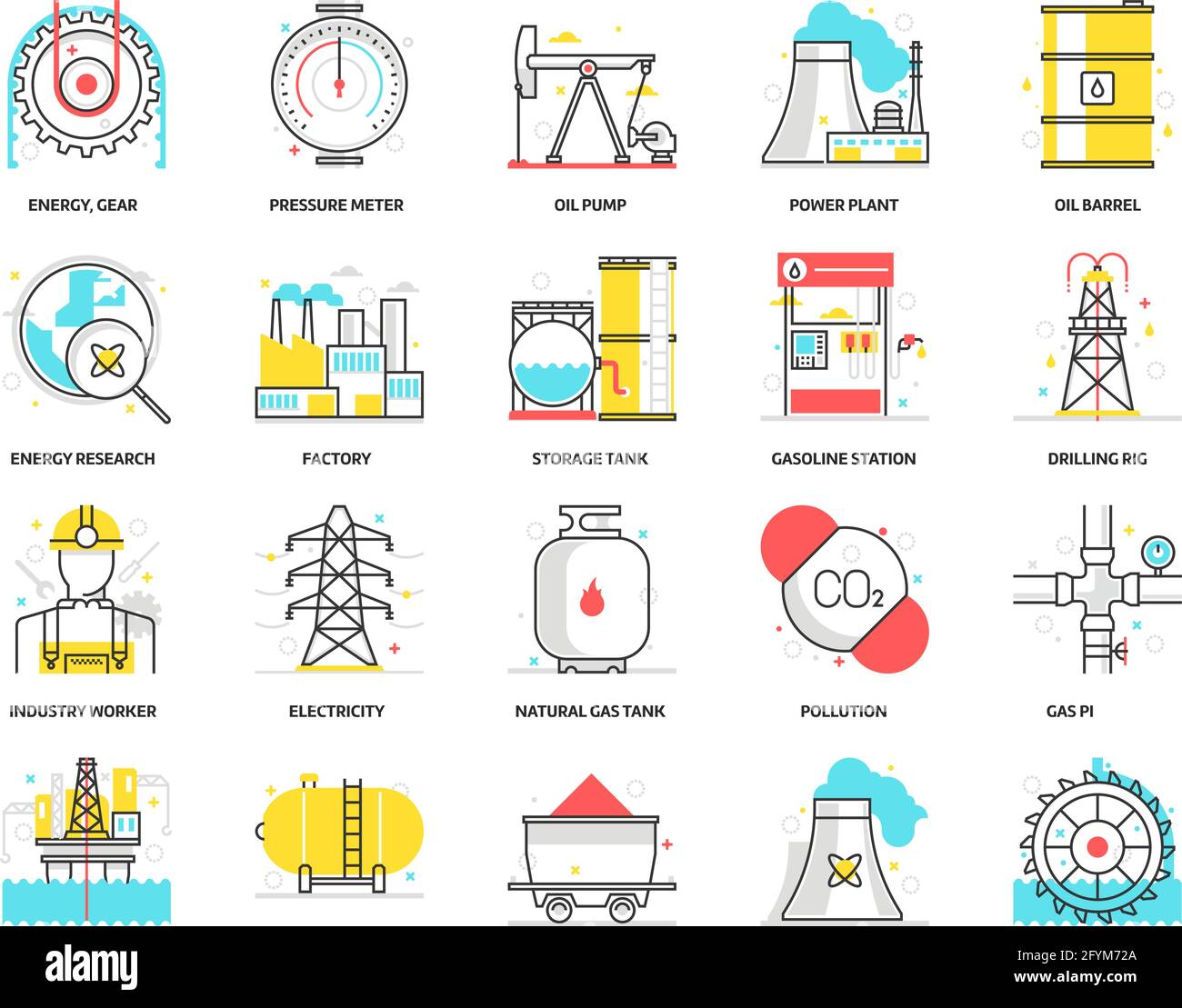 Color box icons, energy industry backgrounds and graphics. The ...