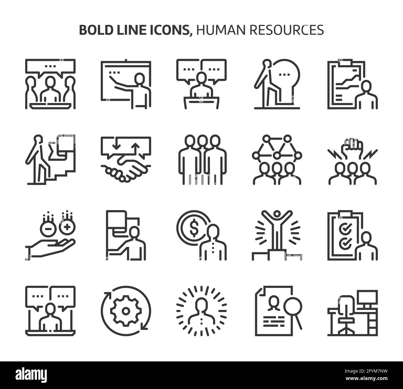 Human resources, bold line icons. The illustrations are a vector ...