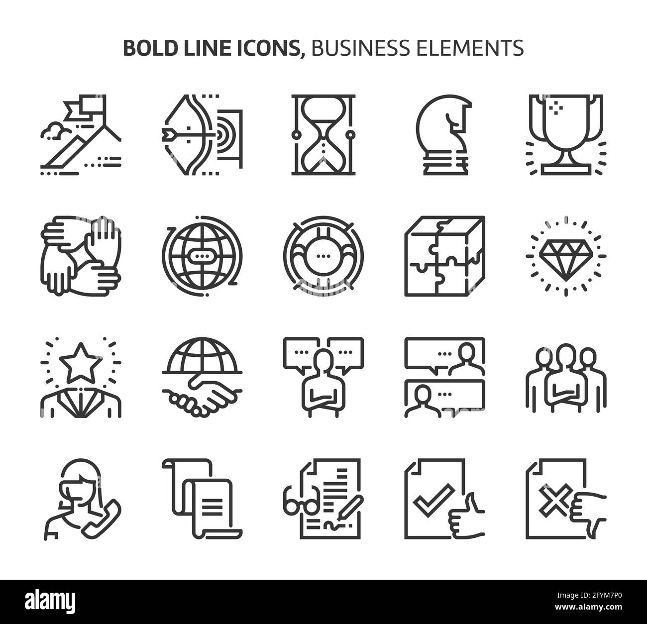 Business elements, bold line icons. The illustrations are a vector ...