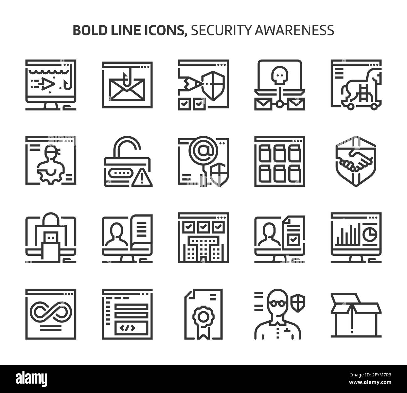 Security, bold line icons. The illustrations are a vector, editable ...