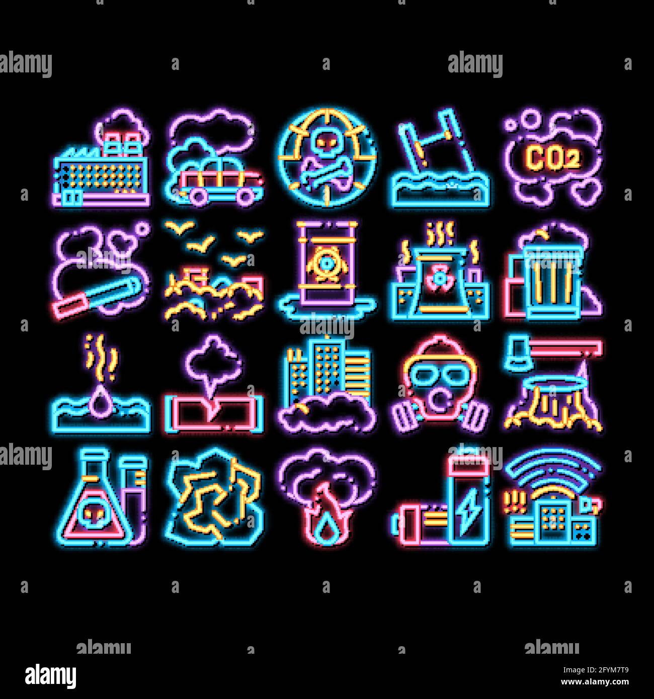Pollution of Nature Vector neon glow icon illustration Stock Vector ...