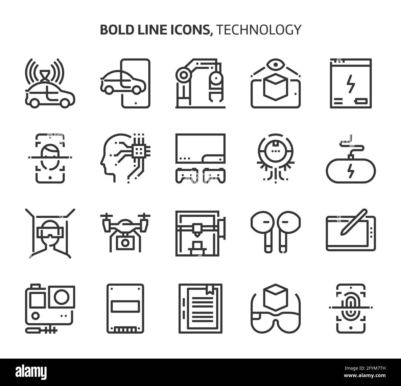 Technology, bold line icons. The illustrations are a vector, editable ...