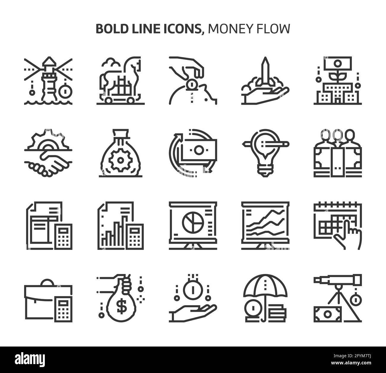 Money flow, bold line icons. The illustrations are a vector, editable ...