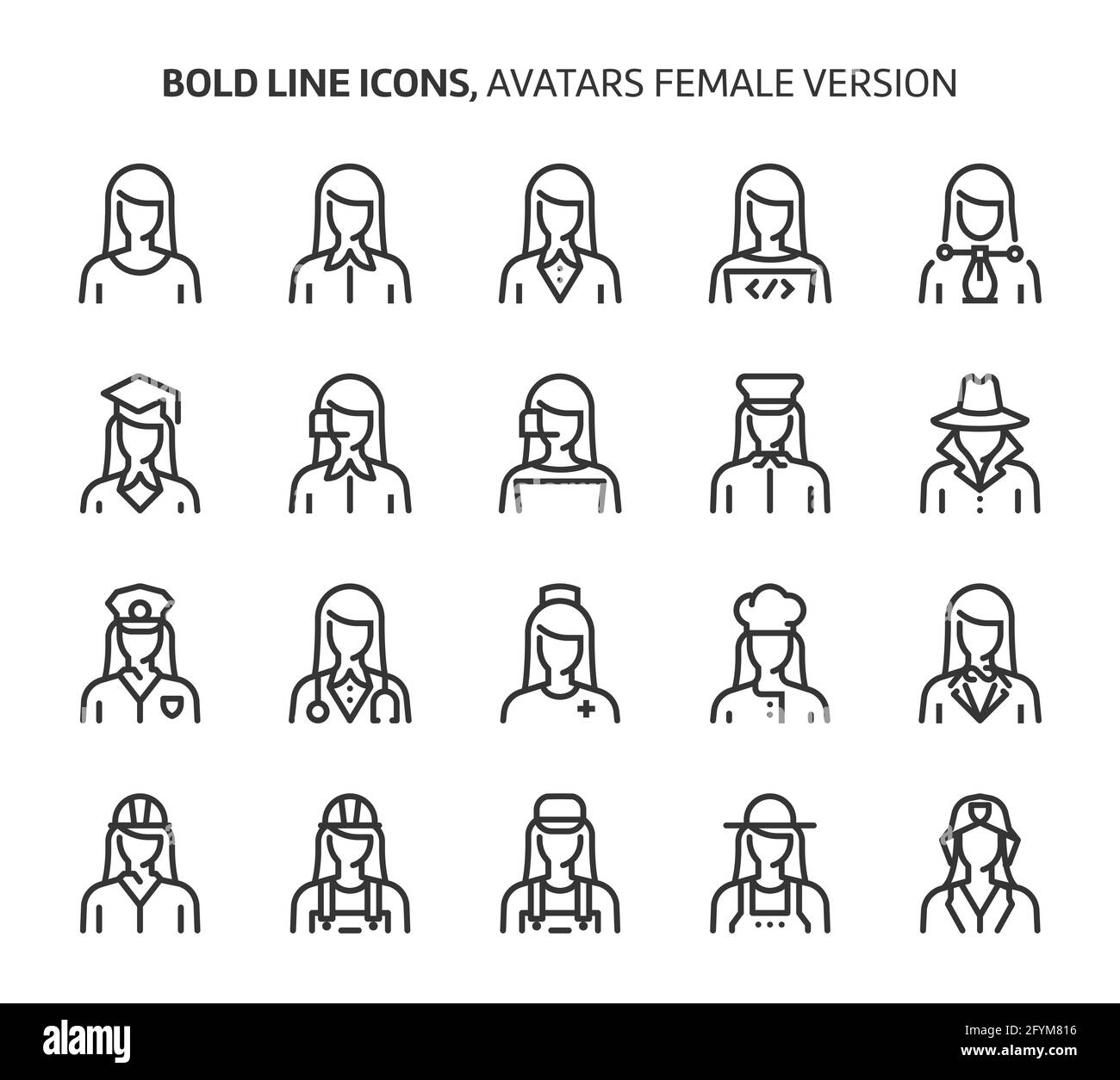 Female avatars, bold line icons. The illustrations are a vector ...