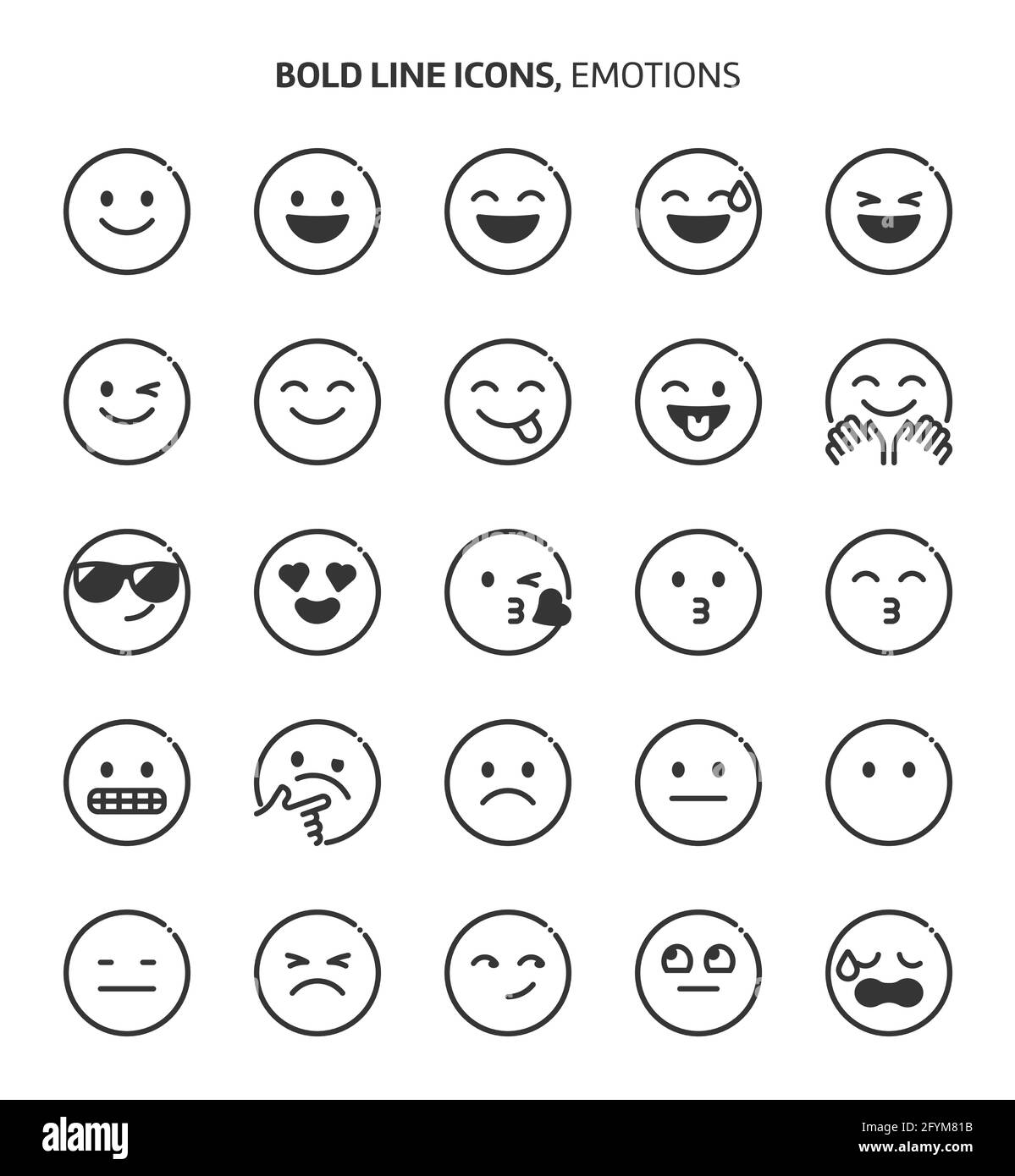 Emotions, bold line icons. The illustrations are a vector, editable ...
