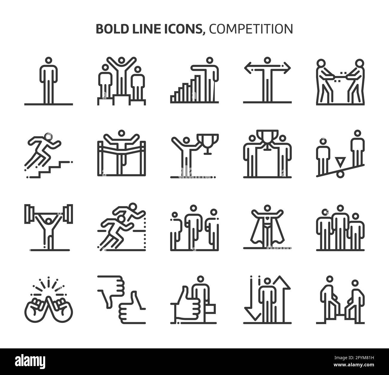 Competition, bold line icons. The illustrations are a vector, editable ...
