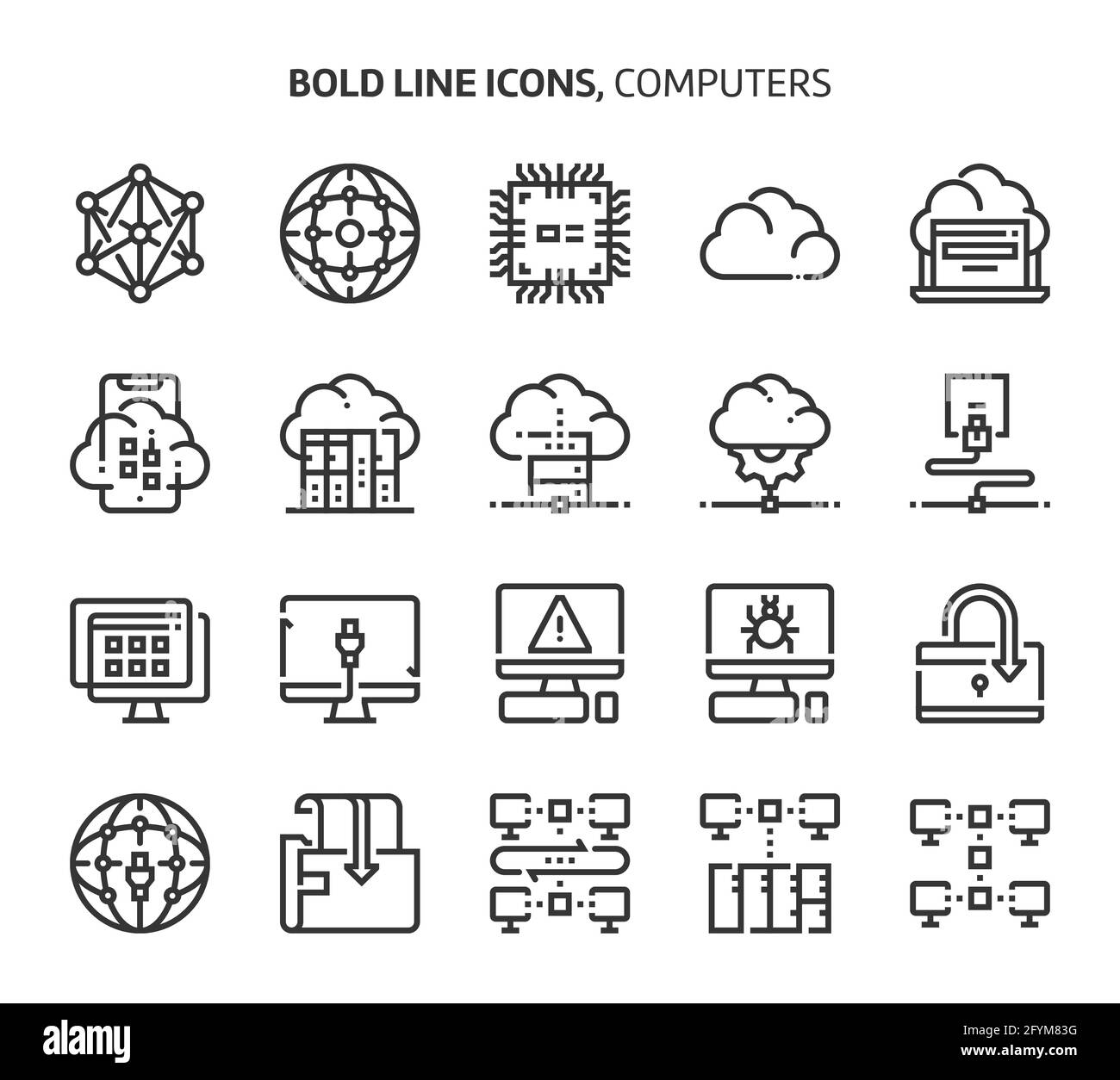 Computers and networking, bold line icons. The illustrations are a ...