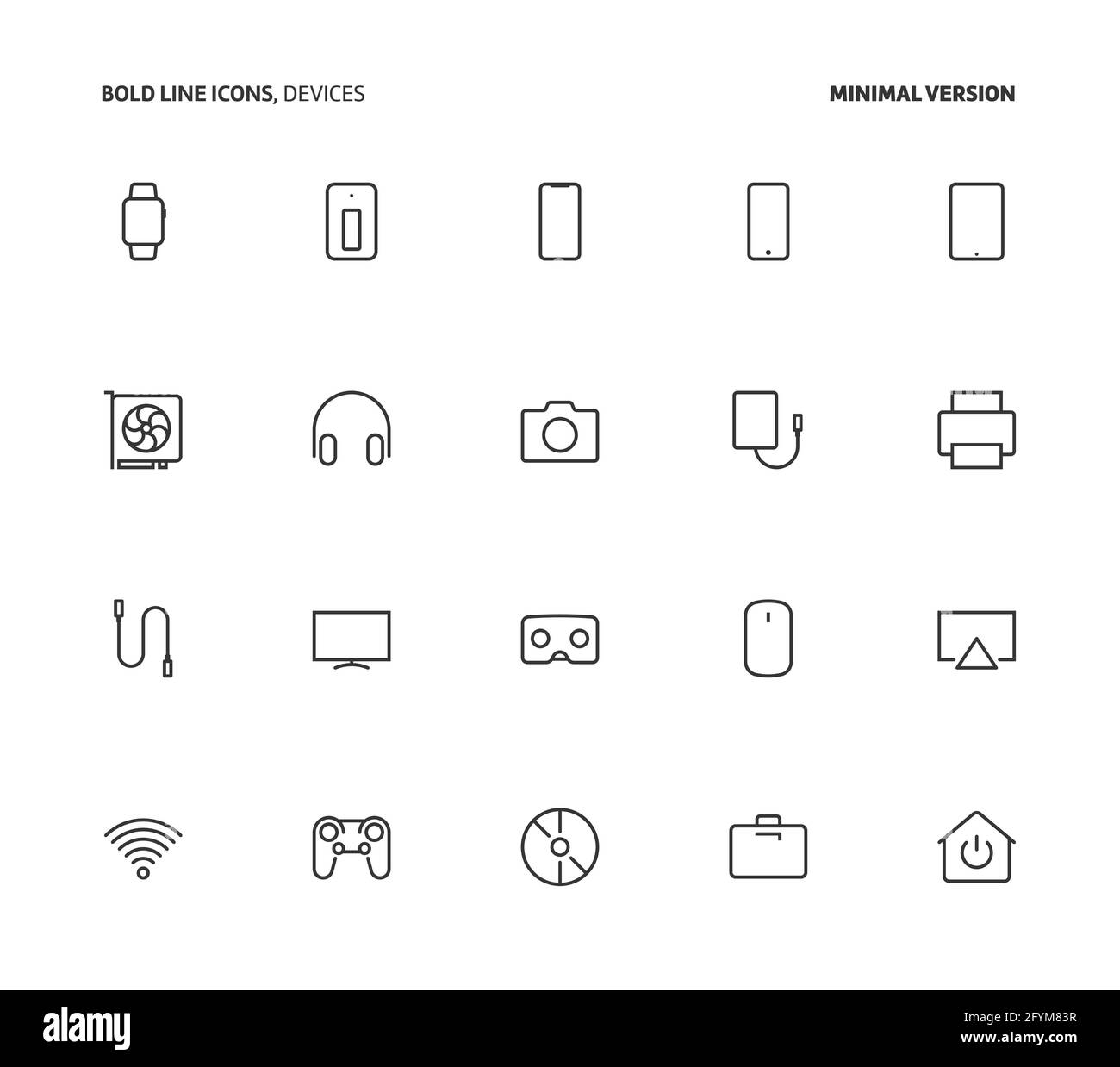 Devices, bold line icons, minimal version. The illustrations are vector ...