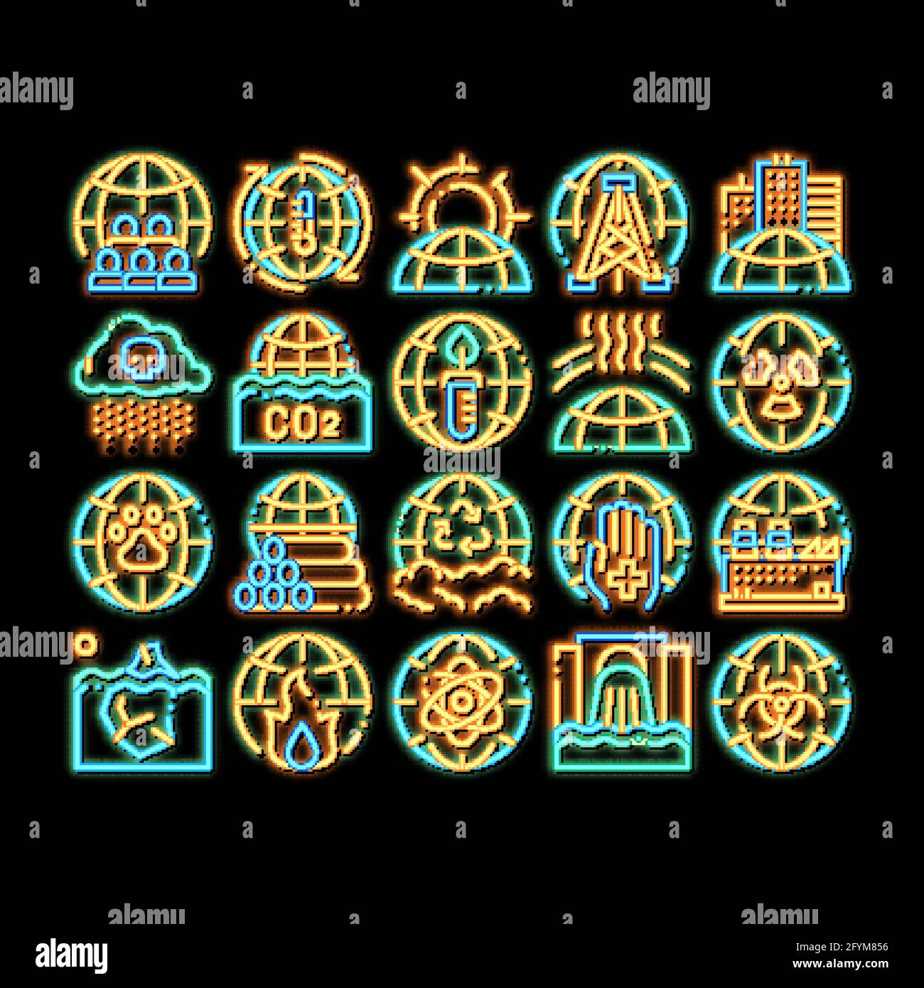 Environmental Problems Vector neon glow icon illustration Stock Vector ...