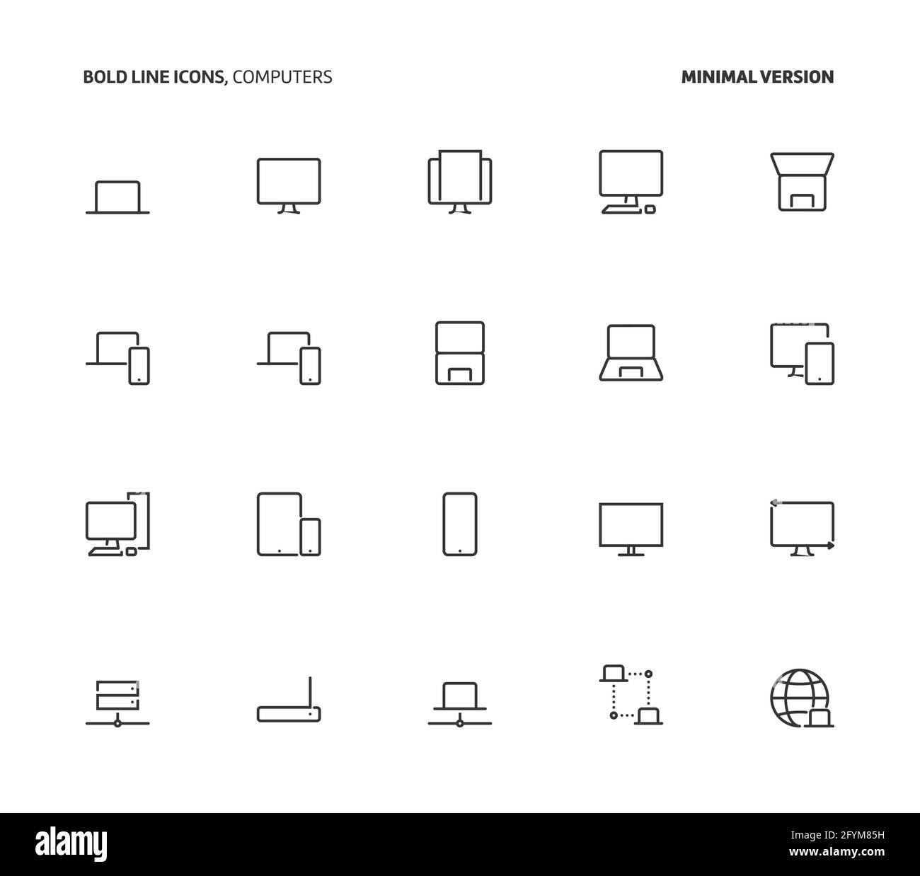 Computers, bold line icons, minimal version. The illustrations are ...