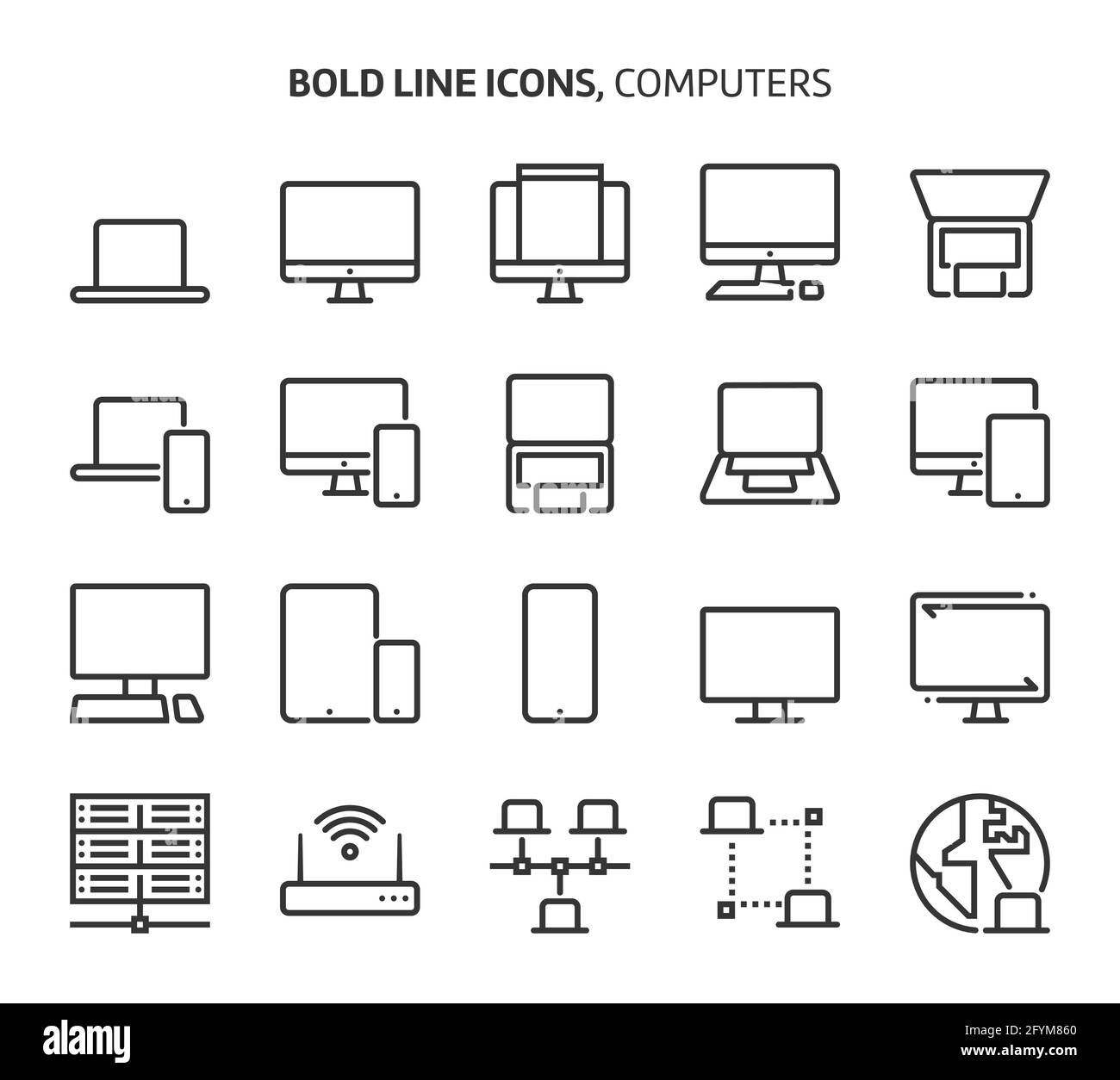 Computers, bold line icons. The illustrations are a vector, editable ...
