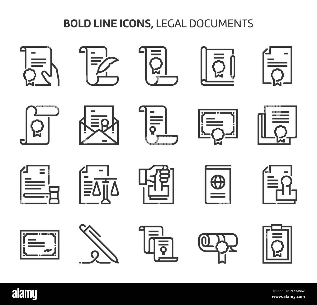 Legal documents , bold line icons. The illustrations are a vector ...