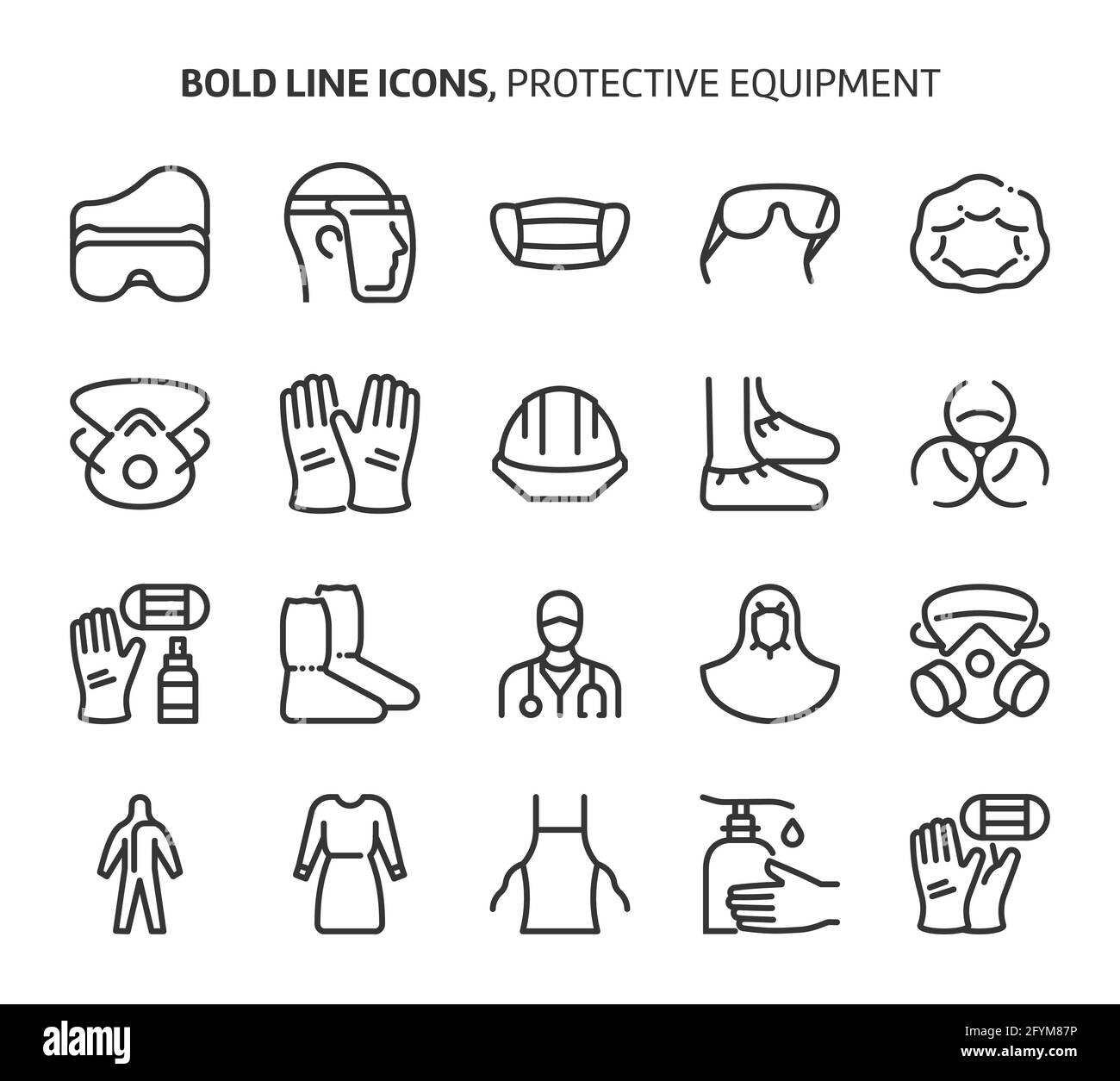 Protective equipment, bold line icons. The illustrations are a vector ...