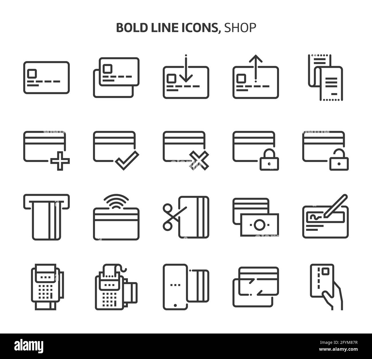Credit card, bold line icons. The illustrations are a vector, editable ...