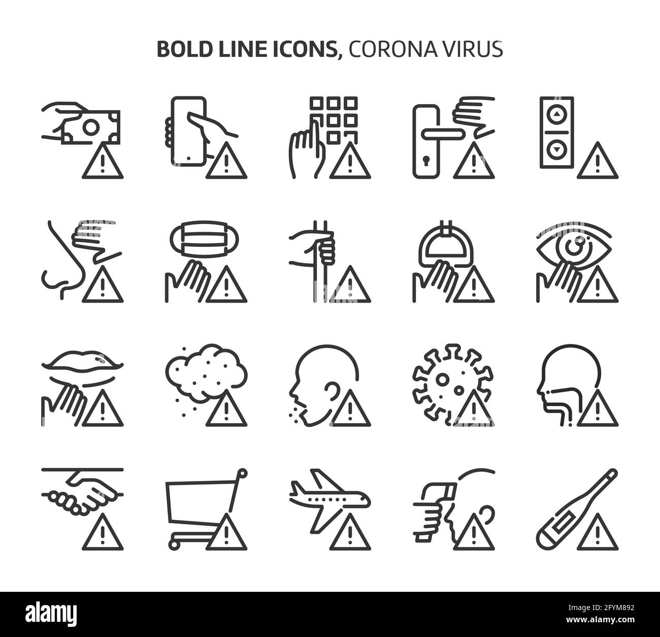 Corona virus, bold line icons. The illustrations are a vector, editable ...