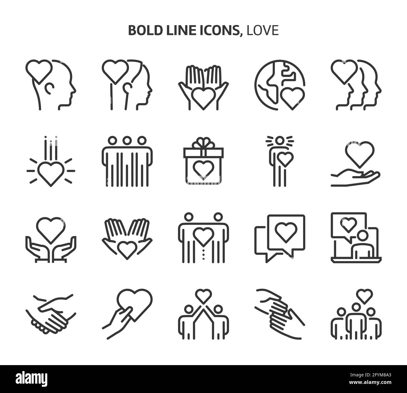 Love, bold line icons. The illustrations are a vector, editable stroke ...