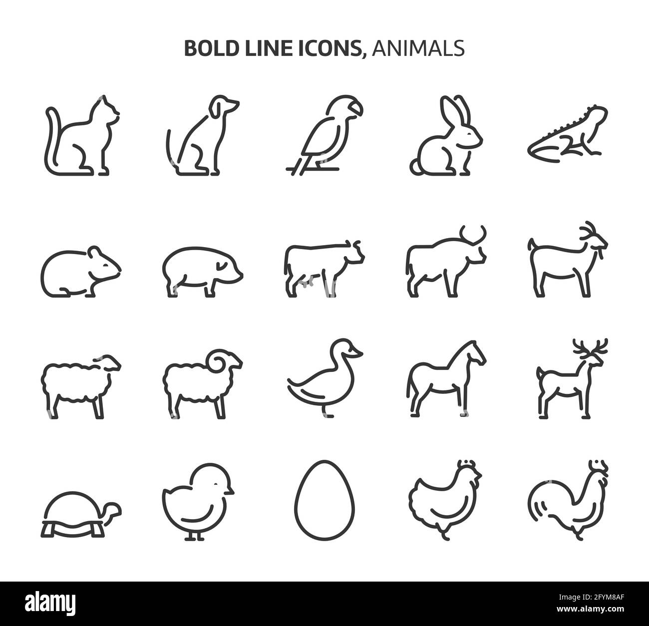 Animals, bold line icons. The illustrations are a vector, editable ...