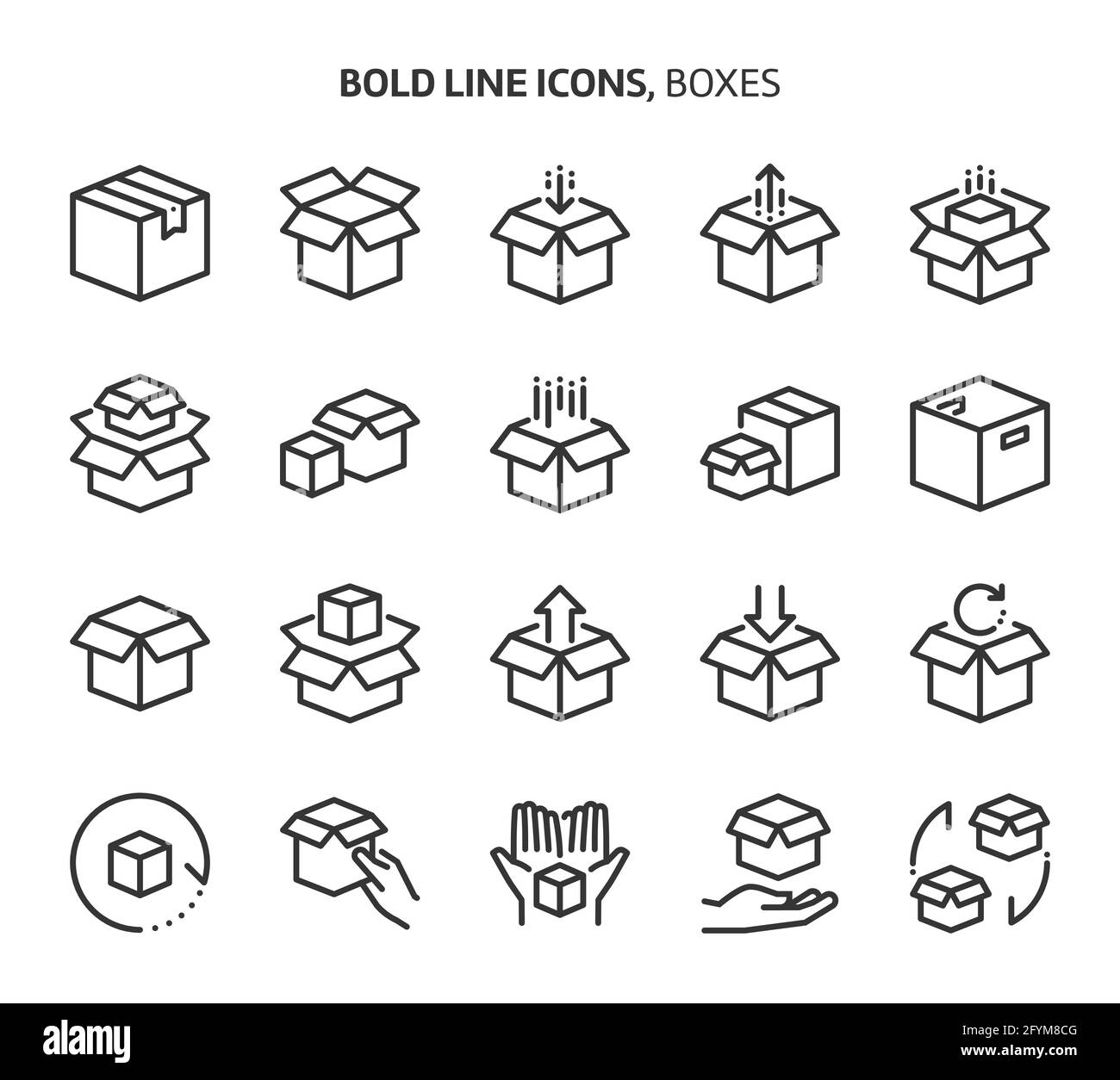 Boxes, bold line icons. The illustrations are a vector, editable stroke ...