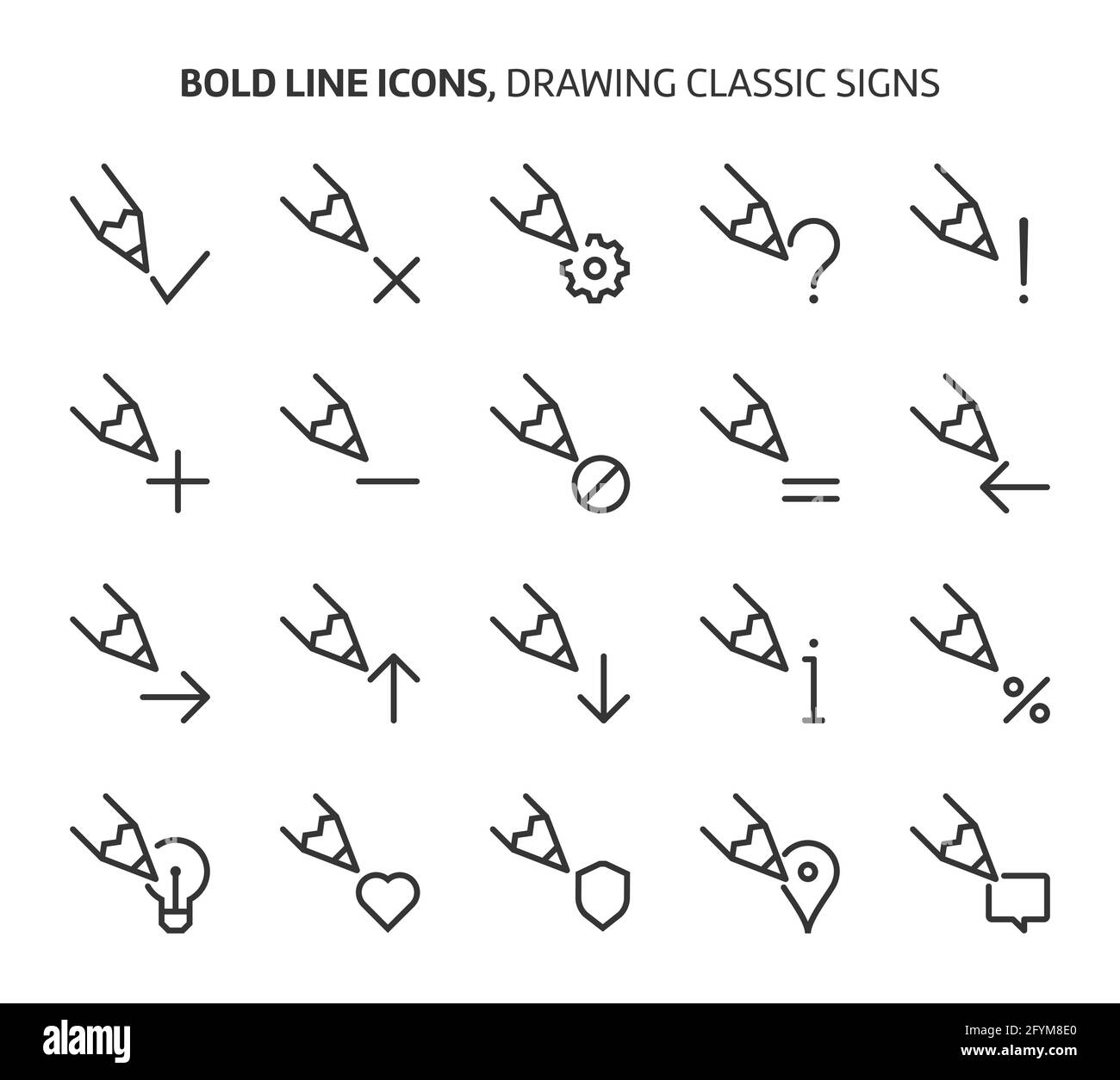 Drawing signs, bold line icons. The illustrations are a vector ...