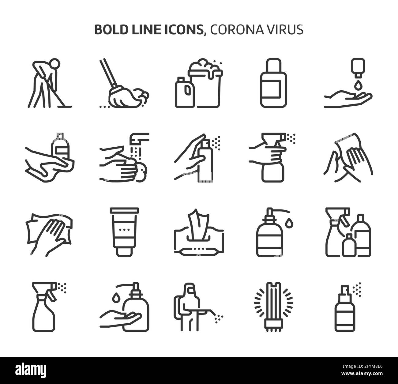 Corona virus, bold line icons. The illustrations are a vector, editable ...