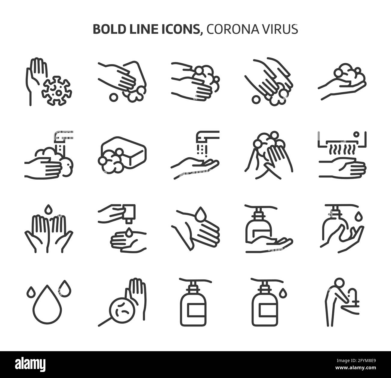 Corona virus, bold line icons. The illustrations are a vector, editable ...