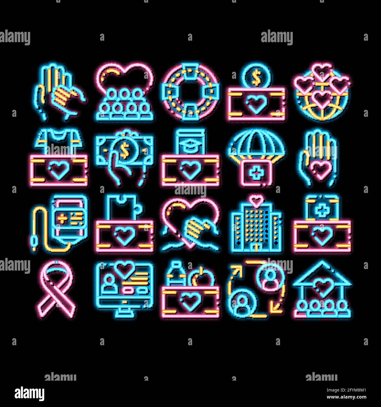 Volunteers Support Vector neon glow icon illustration Stock Vector ...