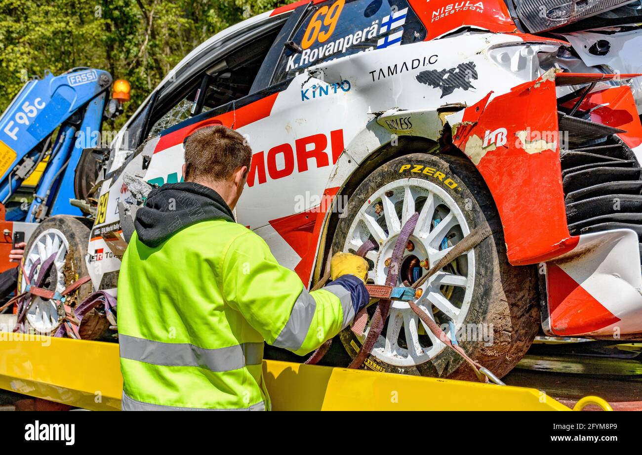 ZAGREB, CROATIA - Apr 23, 2021: Crashed Toyota Gazoo Racing Yaris WRC ...