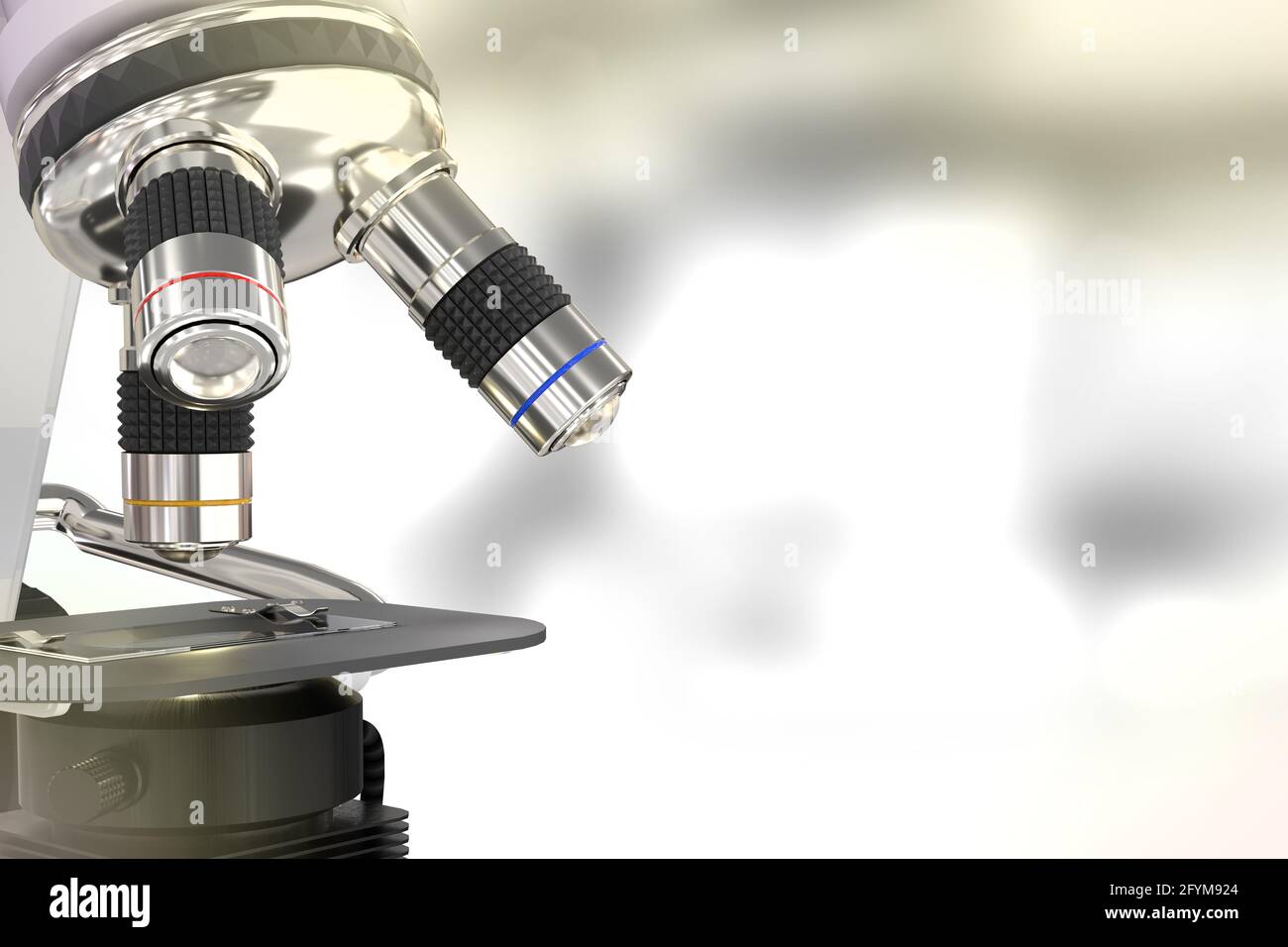 covid-19 study concept, lab electronic scientific microscope on bokeh background - object 3D ...