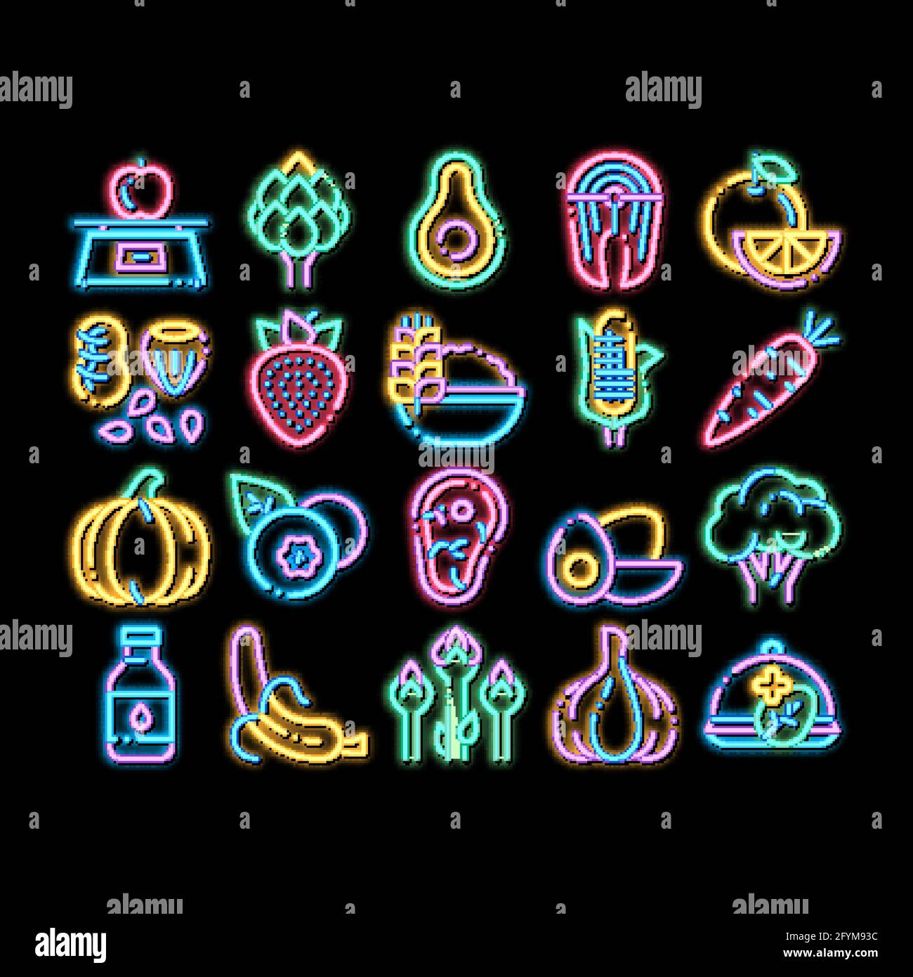 Healthy Food Vector neon glow icon illustration Stock Vector Image ...