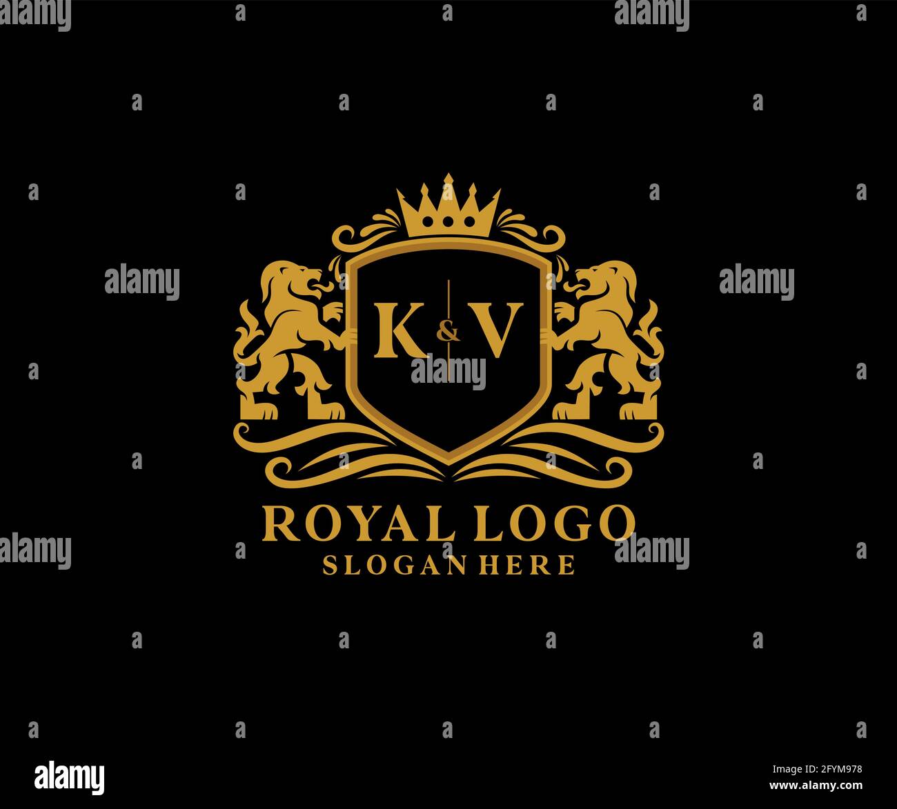 KV Letter Lion Royal Luxury Logo template in vector art for Restaurant ...