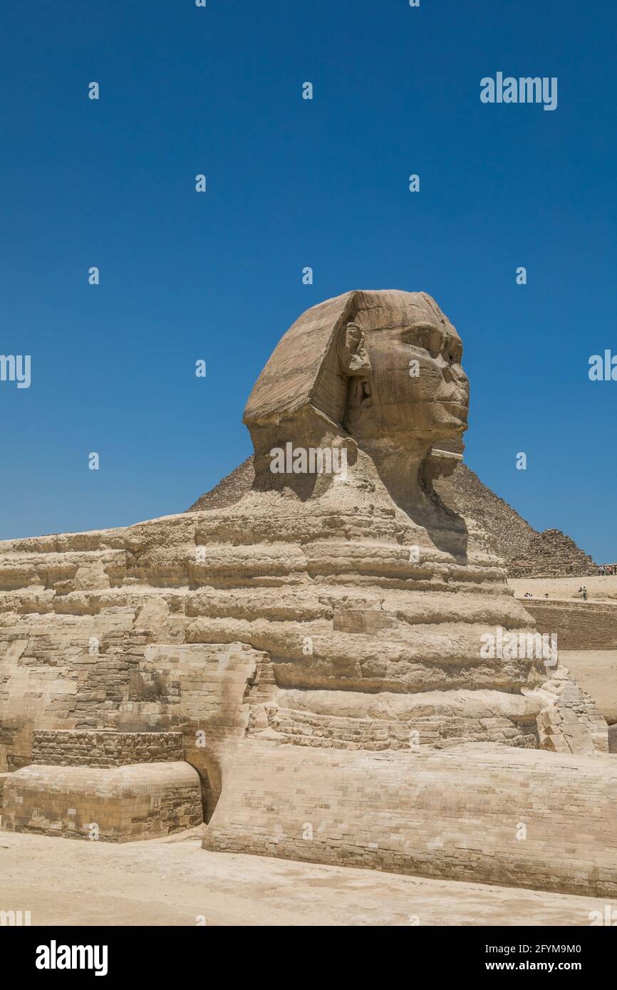 Great sphinx and pyramids of ancient Egypt in Giza, Cairo Stock Photo ...