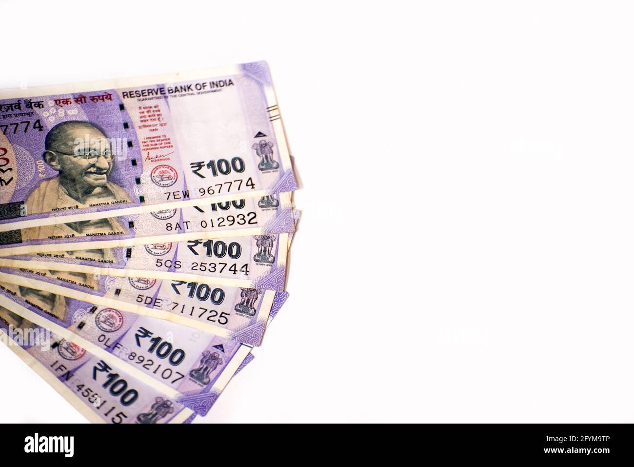 Indian one hundred rupees banknote isolated on white background Stock ...