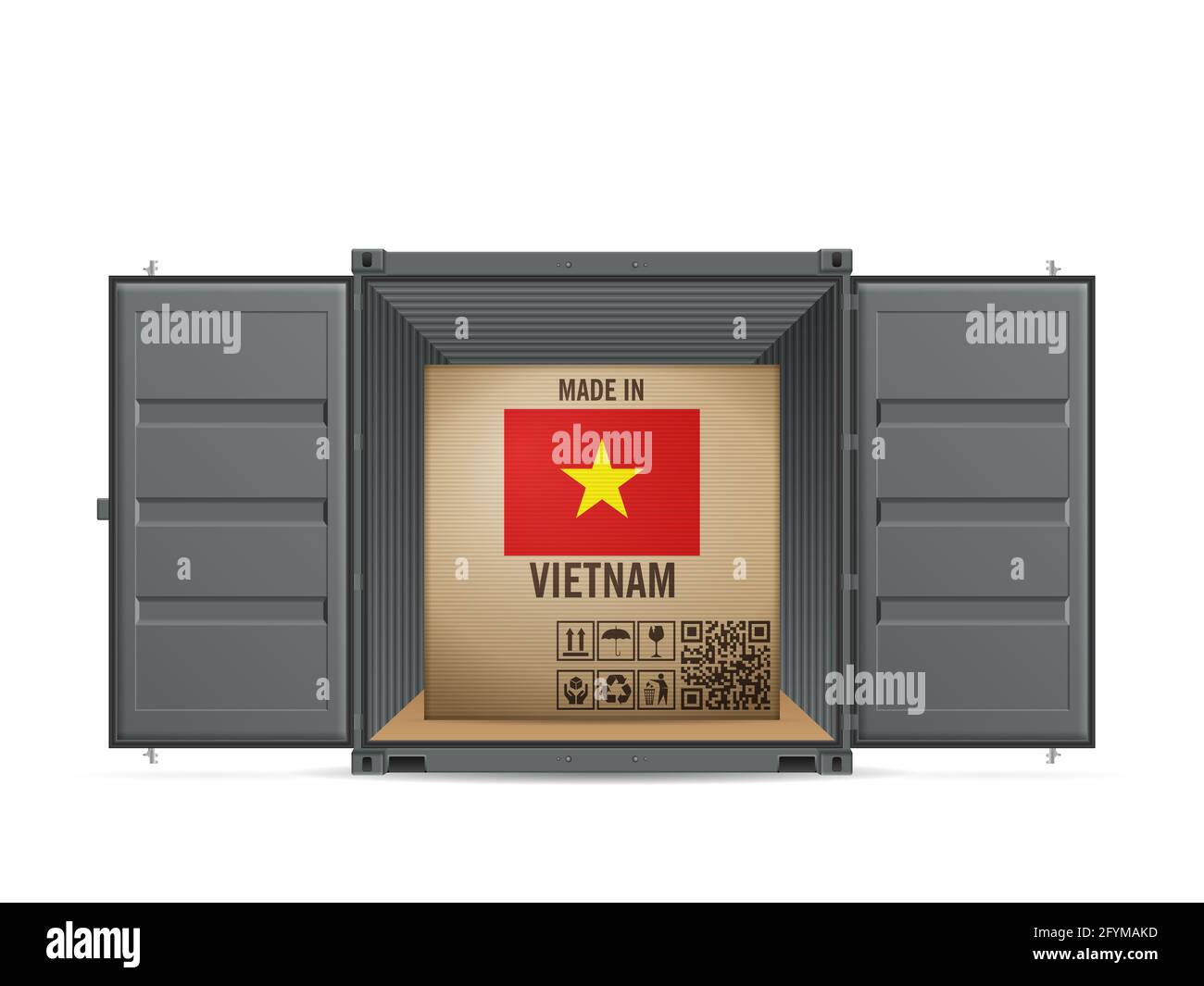 Cardboard box Vietnam in cargo container on a white background. Vector ...