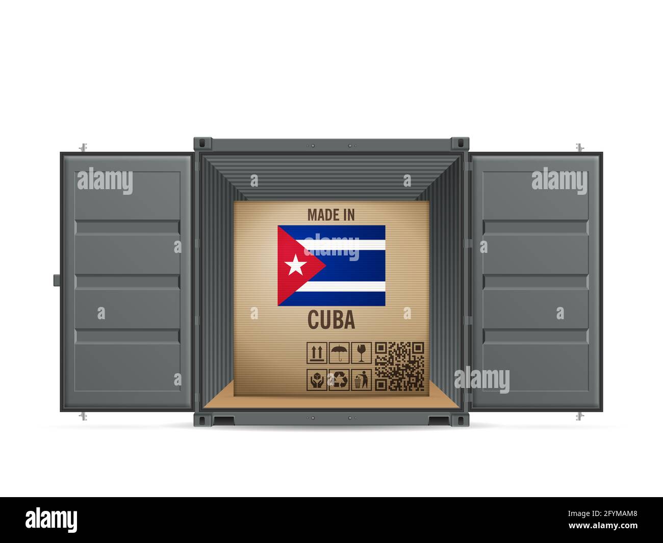Cardboard box Cuba in cargo container on a white background. Vector ...