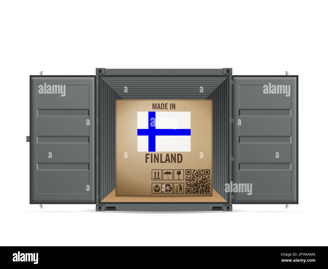 Cardboard box Finland in cargo container on a white background. Vector ...