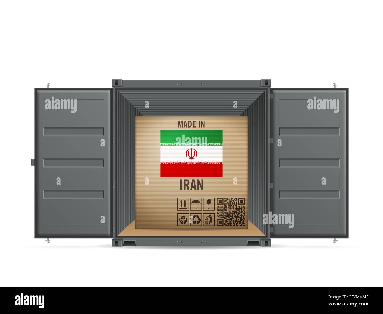 Cardboard box Iran in cargo container on a white background. Vector ...