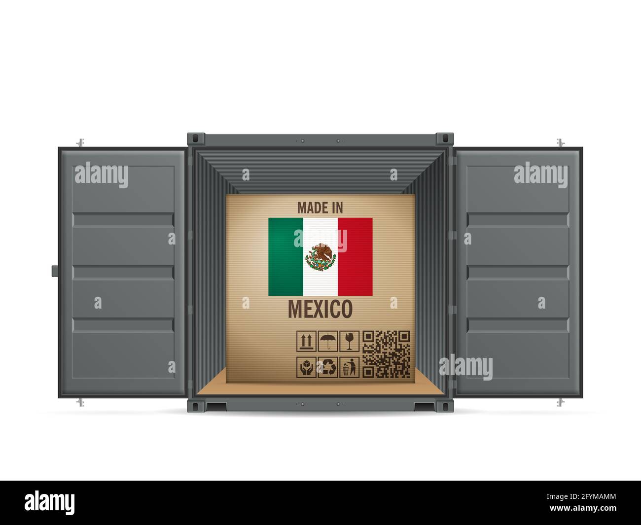Cardboard box Mexico in cargo container on a white background. Vector ...