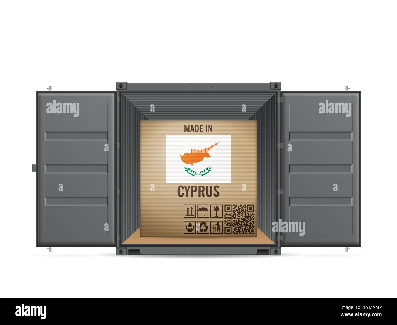 Cardboard box Cyprus in cargo container on a white background. Vector ...