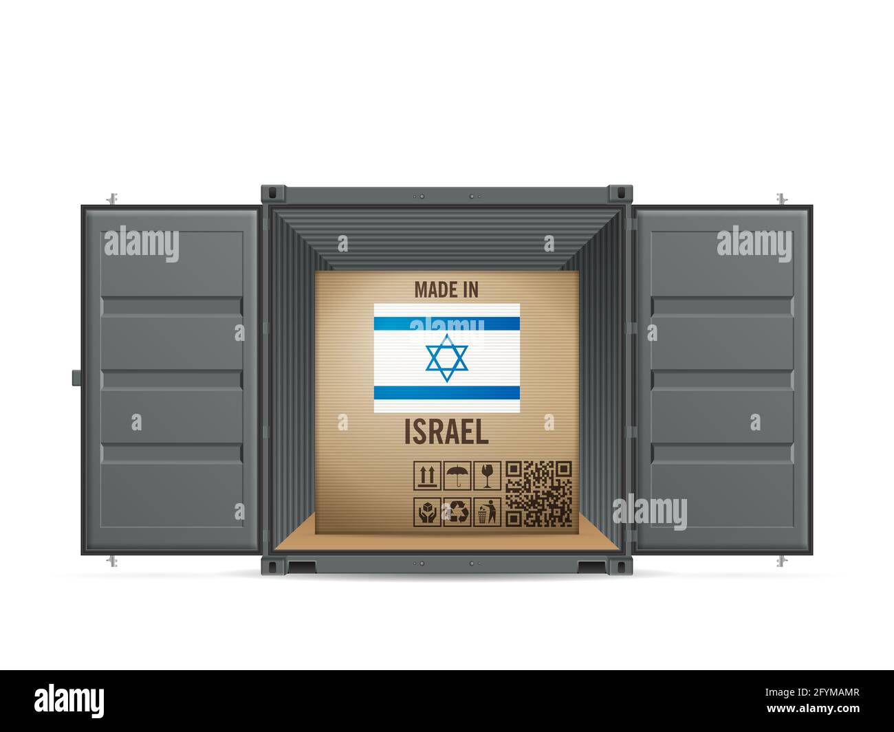 Cardboard box Israel in cargo container on a white background. Vector ...