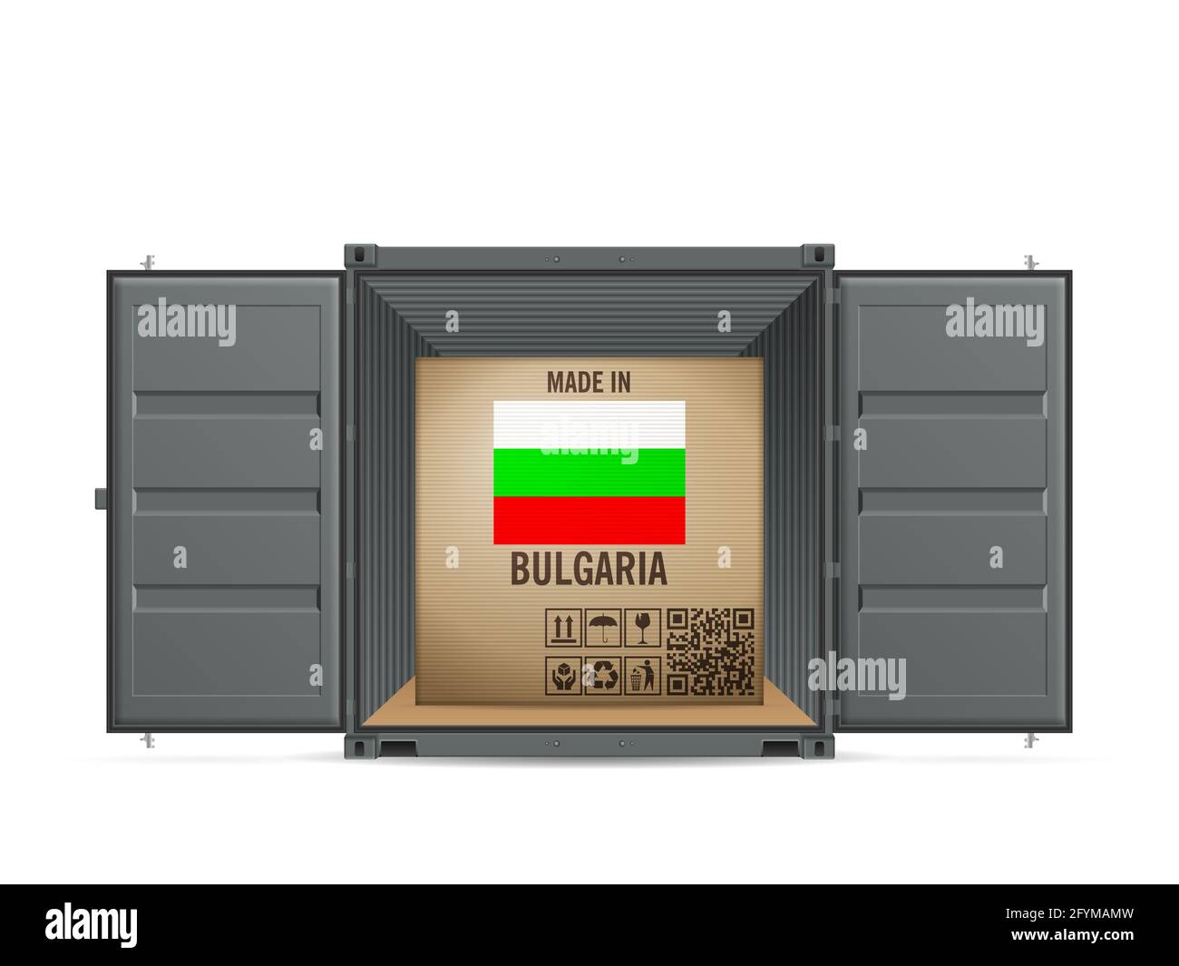 Cardboard box Bulgaria in cargo container on a white background. Vector ...