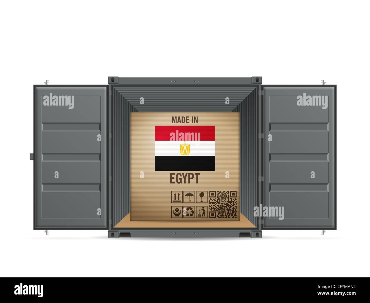 Cardboard box Egypt in cargo container on a white background. Vector ...