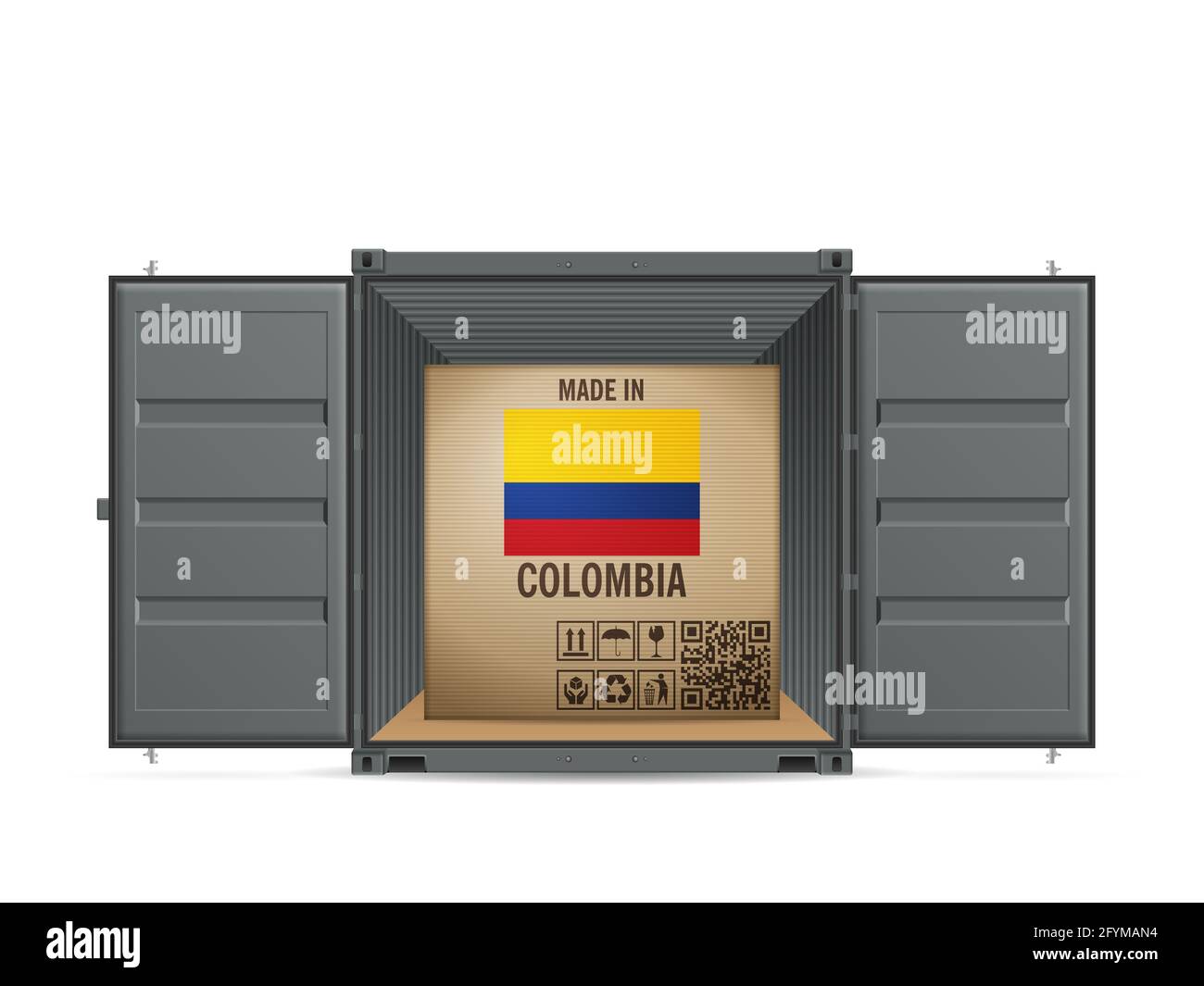 Cardboard box Colombia in cargo container on a white background. Vector ...