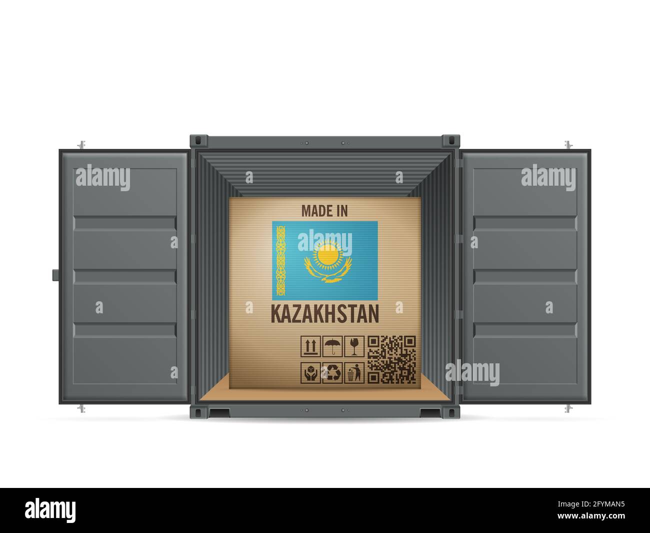 Cardboard box Kazakhstan in cargo container on a white background ...