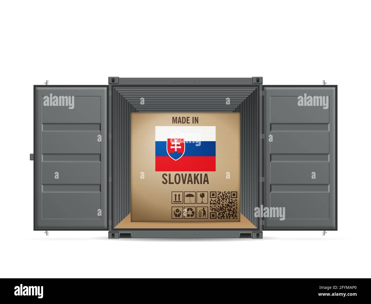 Cardboard box Slovakia in cargo container on a white background. Vector ...