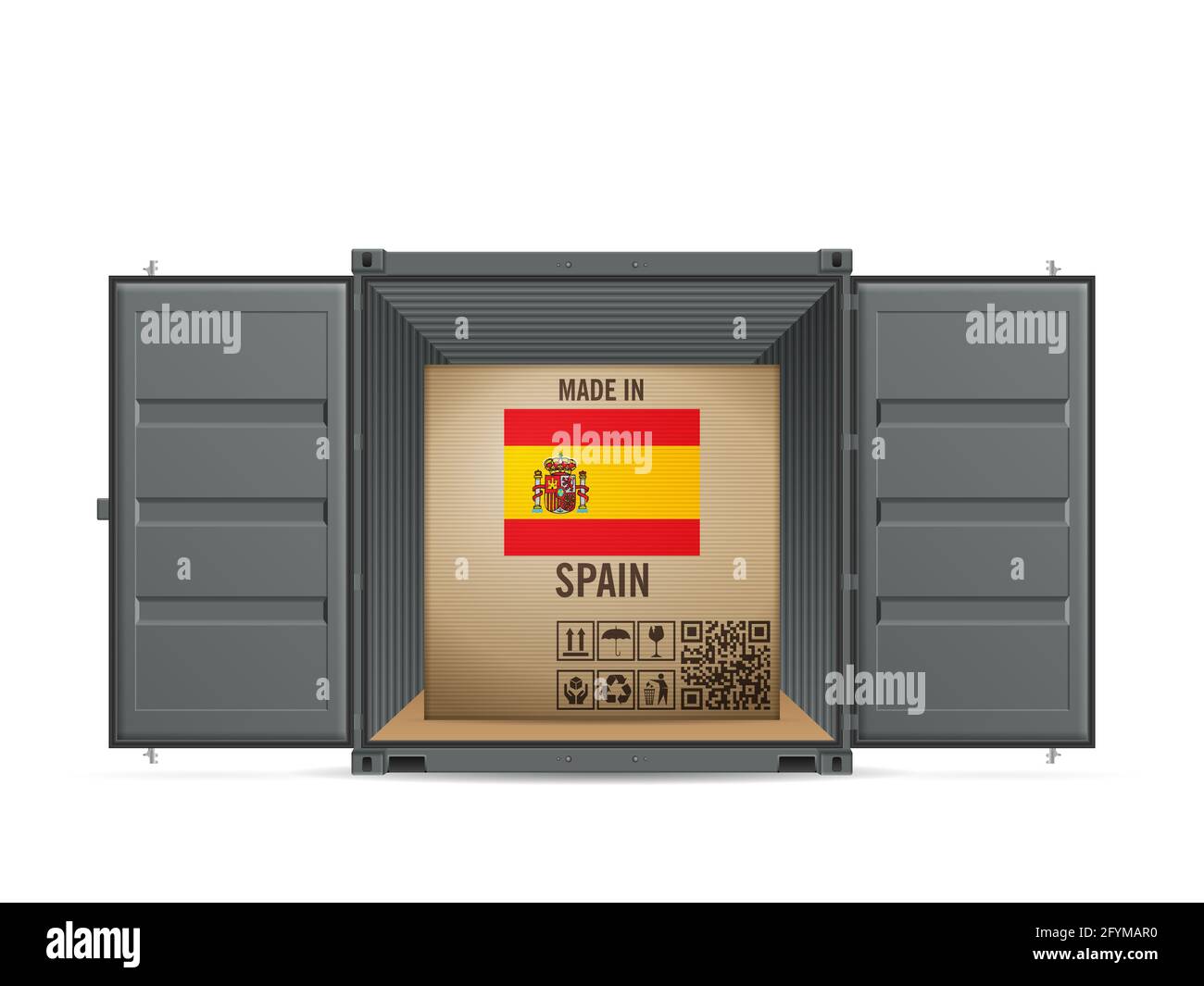 Cardboard box Spain in cargo container on a white background. Vector ...
