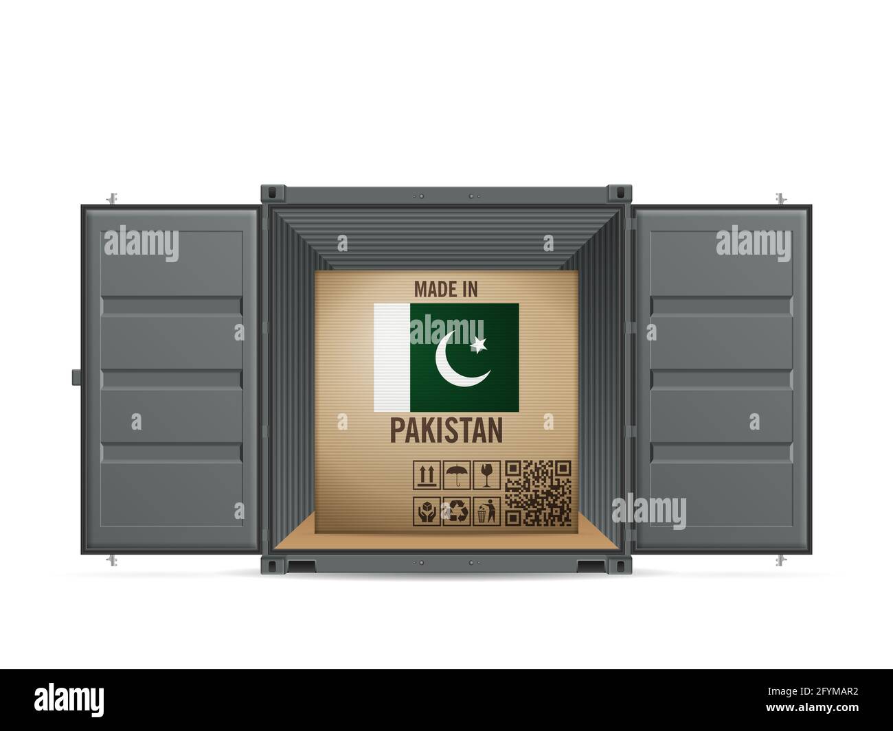 Cardboard box Pakistan in cargo container on a white background. Vector ...